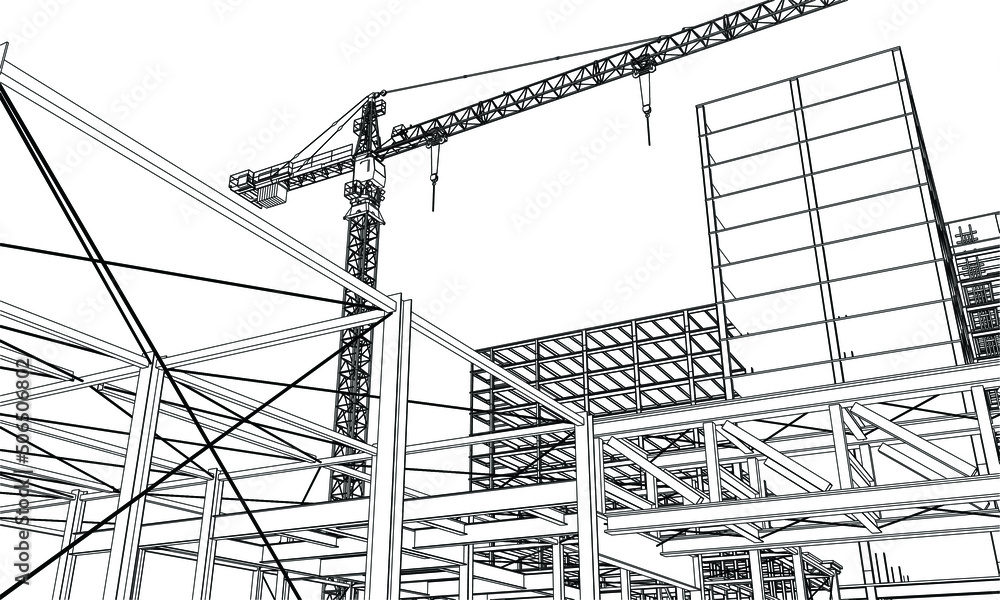 urban under construction site engineering with tower crane 3D ...