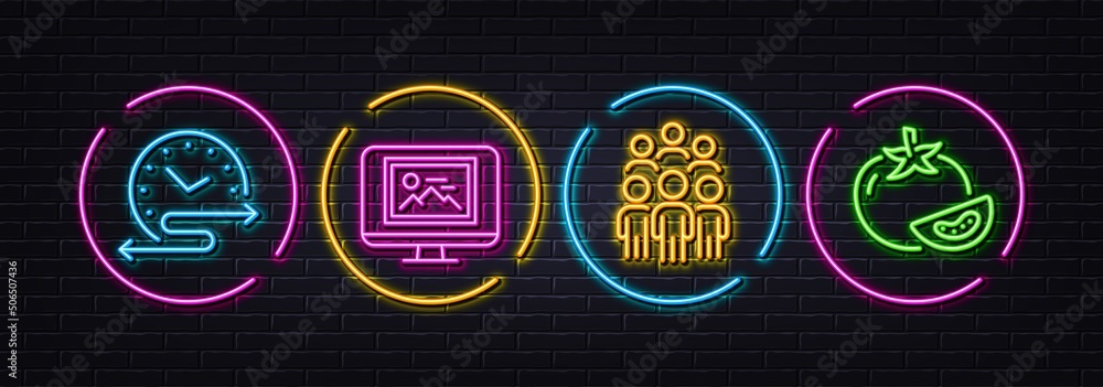 Photo thumbnail, Group people and Time schedule minimal line icons ...