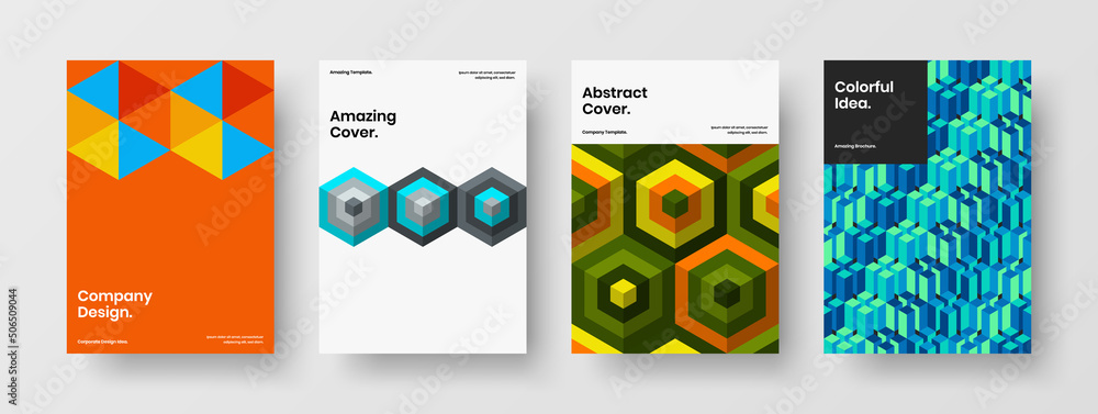 Vivid mosaic shapes journal cover concept bundle. Creative poster A4 ...