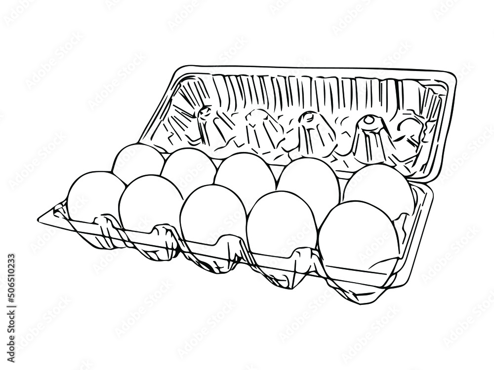 box of eggs from supermarket isolated vector hand drawing Stock Vector ...