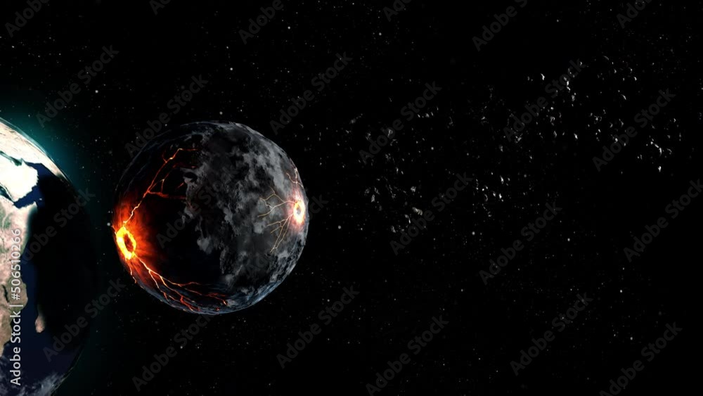 Dying planet hitting earth causing Apocalypse, outer space view 3D ...