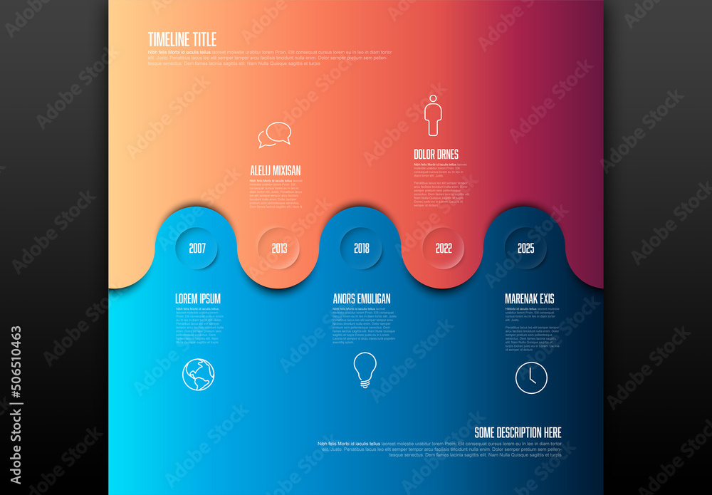 Simple Blue and Red Horizontal Timeline with Some Facts and Icons Stock ...