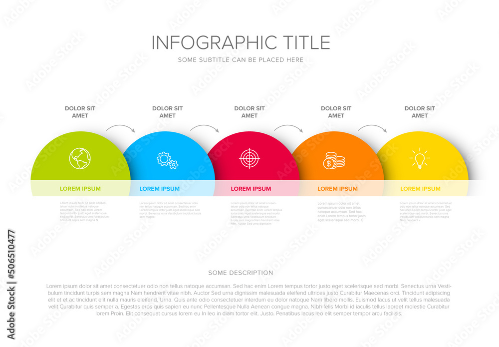 Five Circle Steps Elements Layout with Stripe and Arrows Stock Template ...