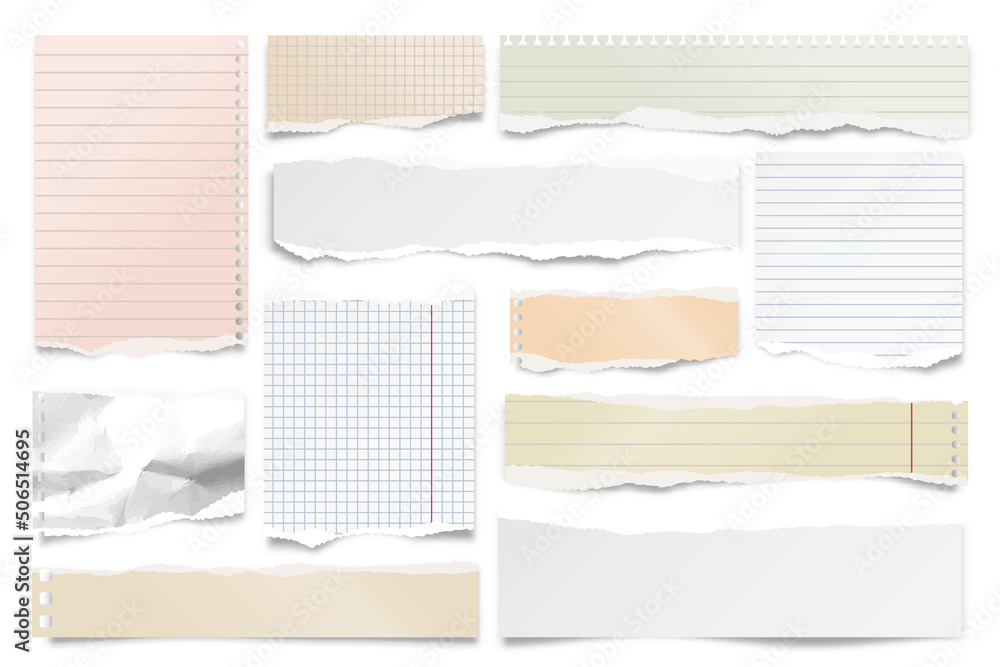 Colorful ripped paper strips isolated on white background. Realistic ...