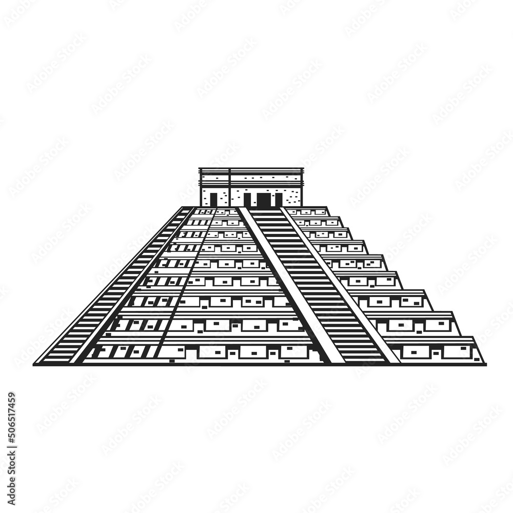 Ancient Mayan pyramid drawn outline vector icon, famous tourist ...