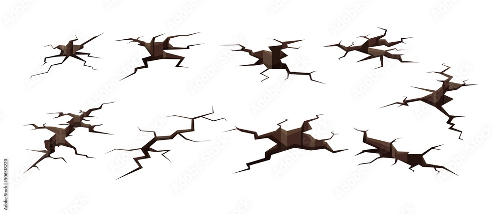 Cracks set in ground after earthquake color vector illustration ...
