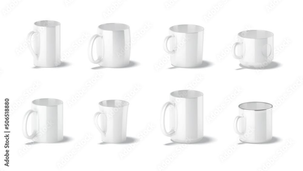 Blank white ceramic mug mockup set, looped rotation, side view Stock ...