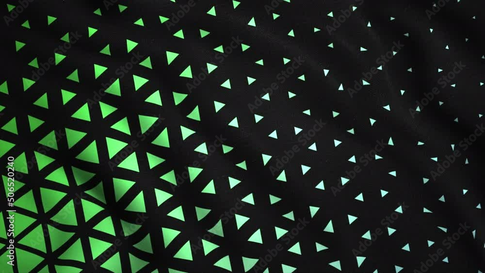 Black background.Motion.Bright green and red triangles of different ...