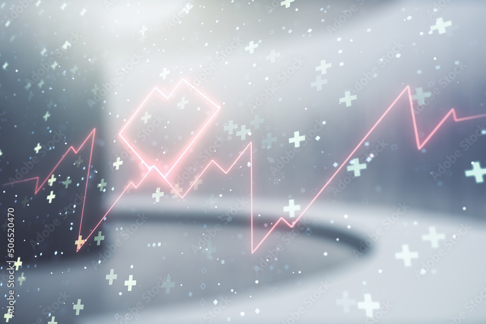 Abstract virtual heart rate sketch on empty room interior background ...