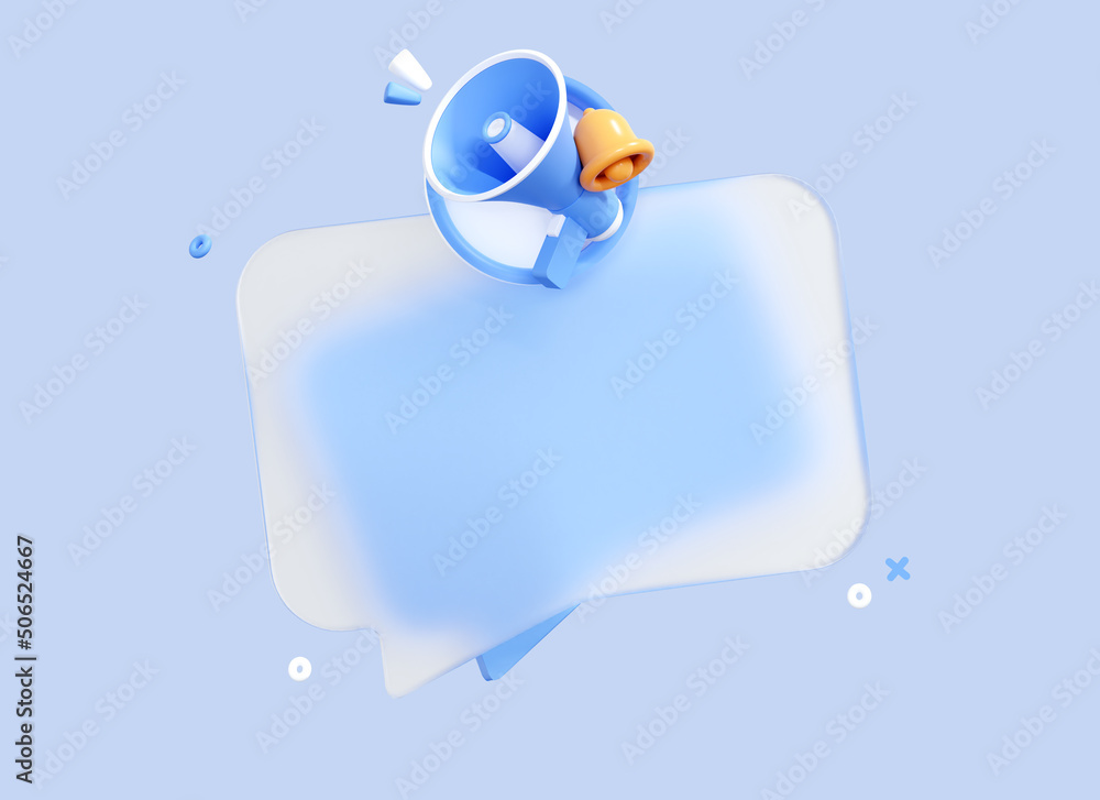 3D Speech bubble message with Megaphone and bell notification. Banner ...