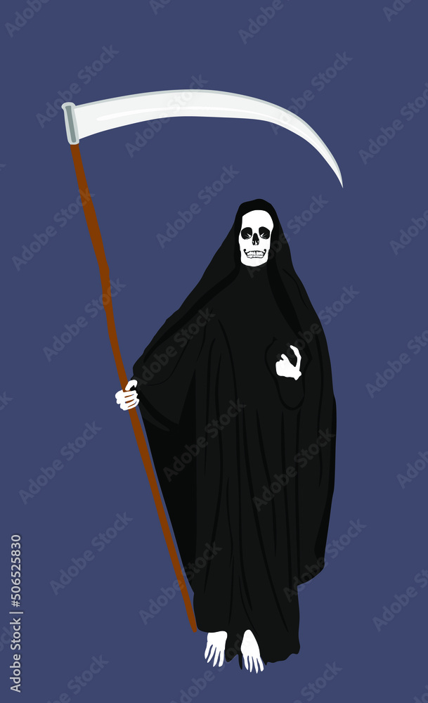 Grim reaper with scythe vector illustration isolated on dark background ...