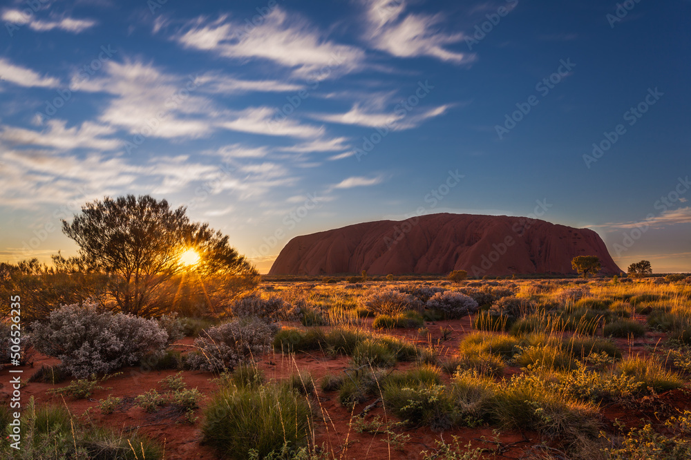 Sun rising over Uluru, Uluru-Kata Tjuta National Park, Northern ...