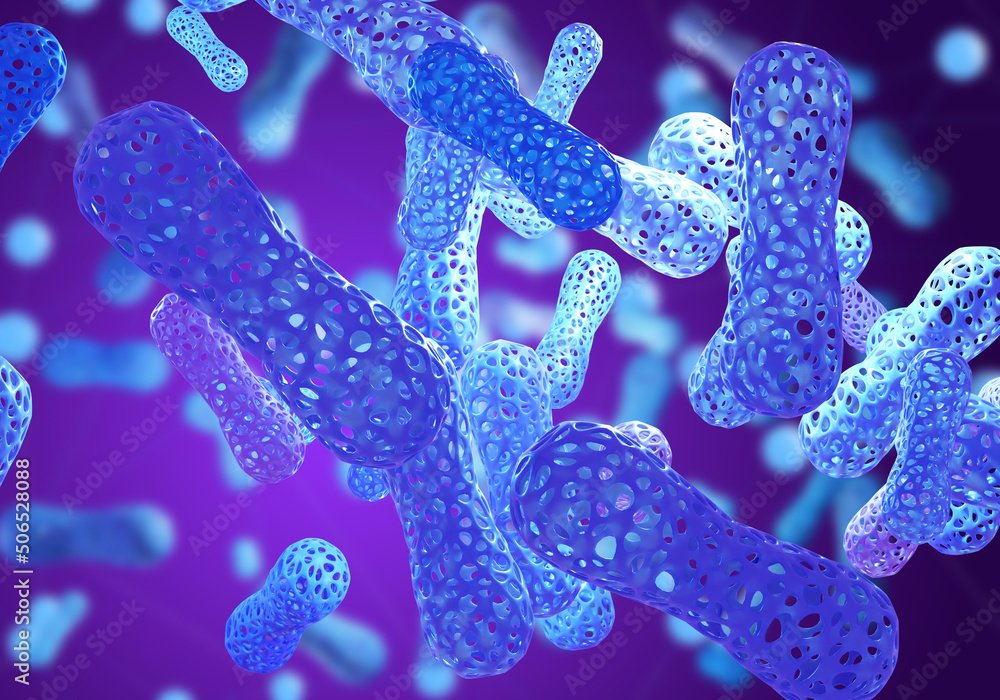 Microbiome elements on blue. Probiotic background. Microbiome human ...