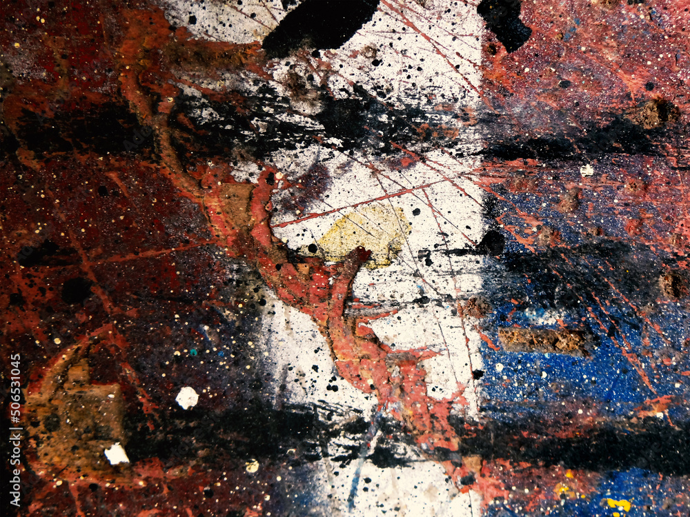 Paint splattered old wall background with random patterns Stock Photo ...