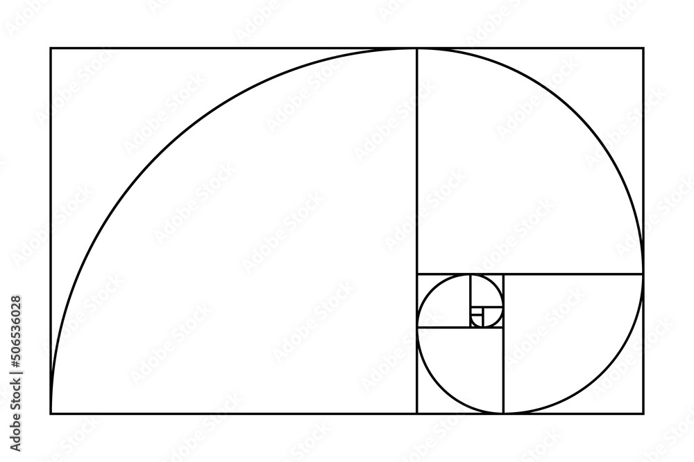 Golden ratio spiral. Geometric ideal proportion, divine sections ...