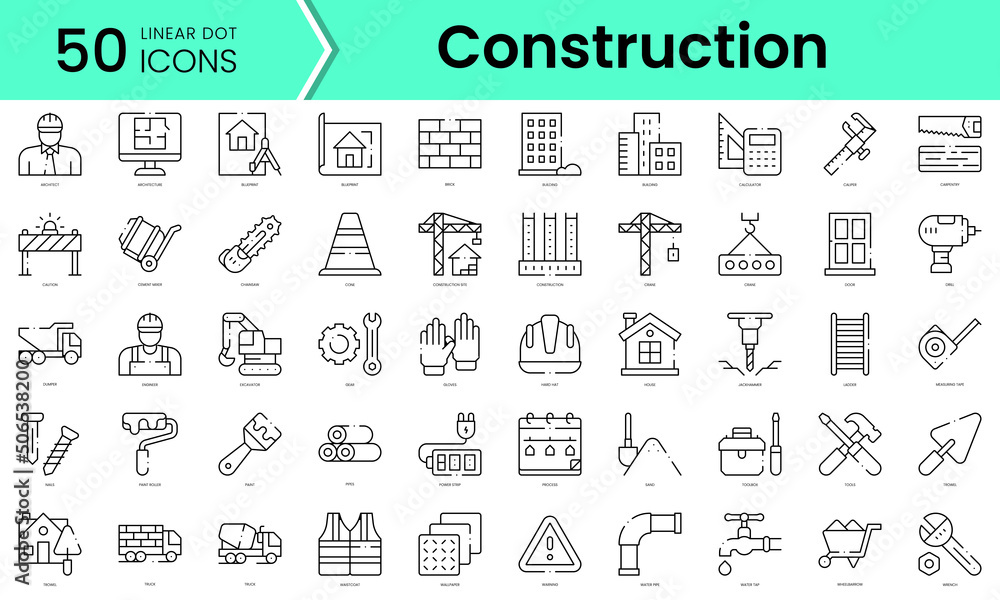 Set of construction icons. Line art style icons bundle. vector ...