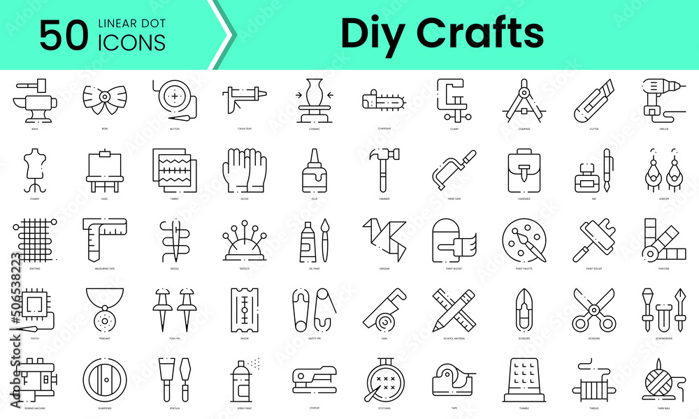 Set of diy crafts icons. Line art style icons bundle. vector ...