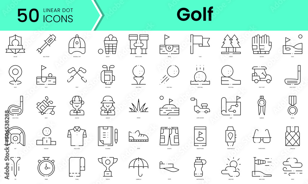 Set of golf icons. Line art style icons bundle. vector illustration ...