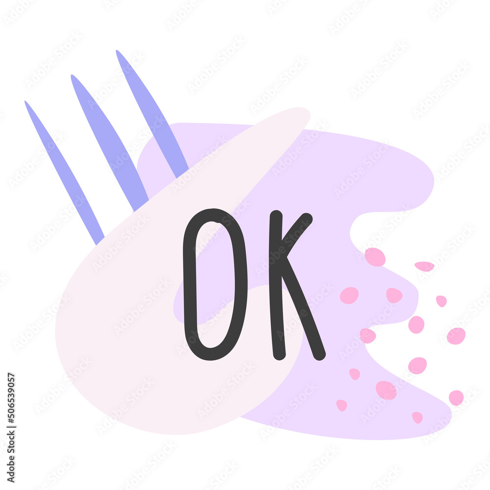 Modern flat icon template illustration with text Ok in pink, soft blue ...