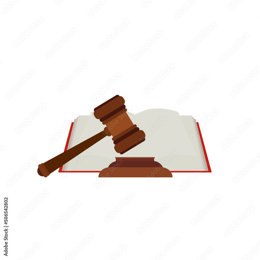 Justice scale, judge's hammer, law book, concept of court judgment to ...