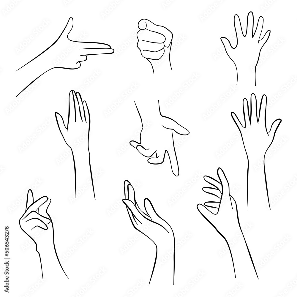 Hands set elements pose. Make a symbolic gesture gun, spread out hand ...