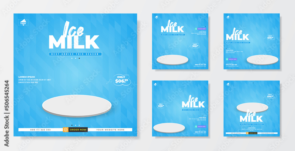 Ice milk promotion sale template for social media post Stock Vector ...