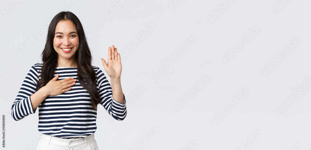 Lifestyle, people emotions and casual concept. Honest and sincere cute ...