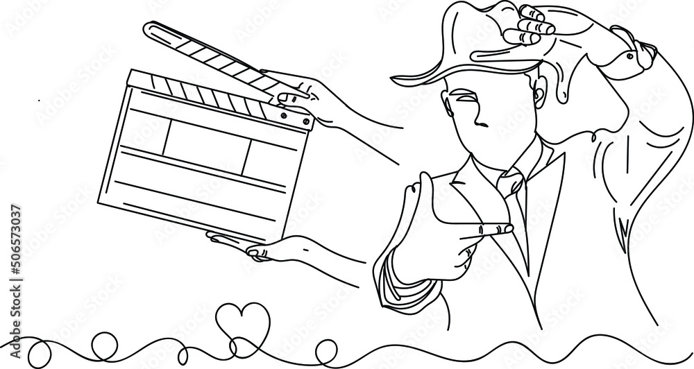 Cinema Vector, Cinema Logo, Sketch Drawing of Movie Director and hand ...