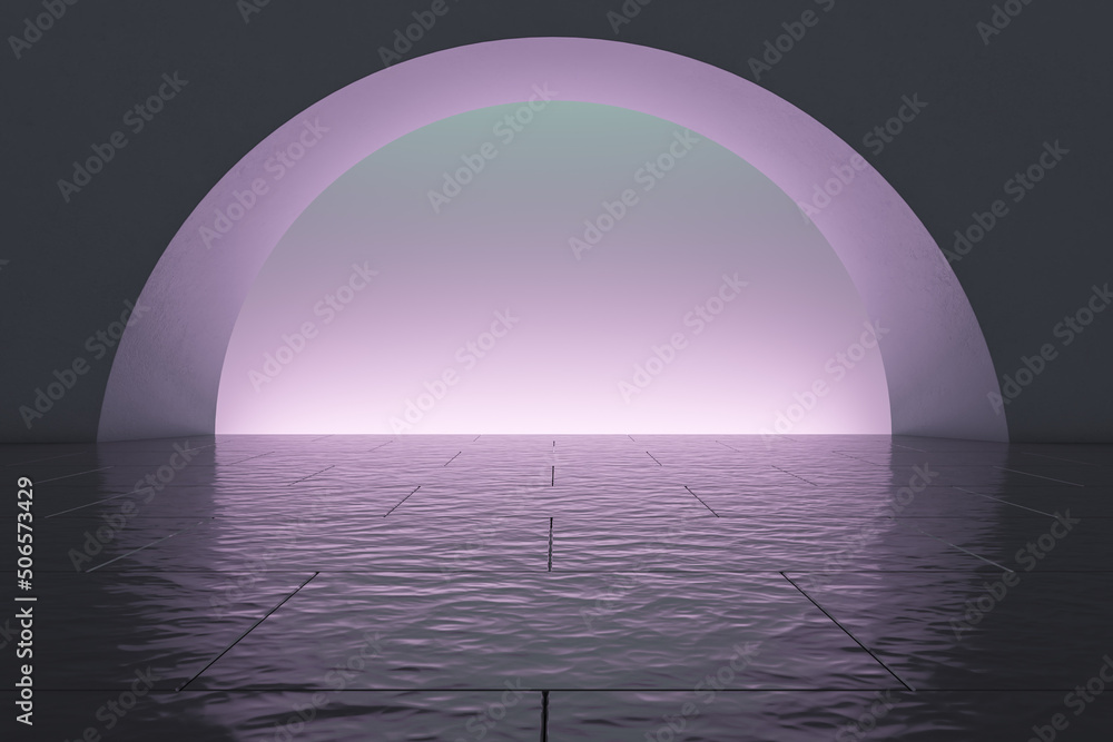 Contemporary abstract dark round exit or entrance sphere with light ...