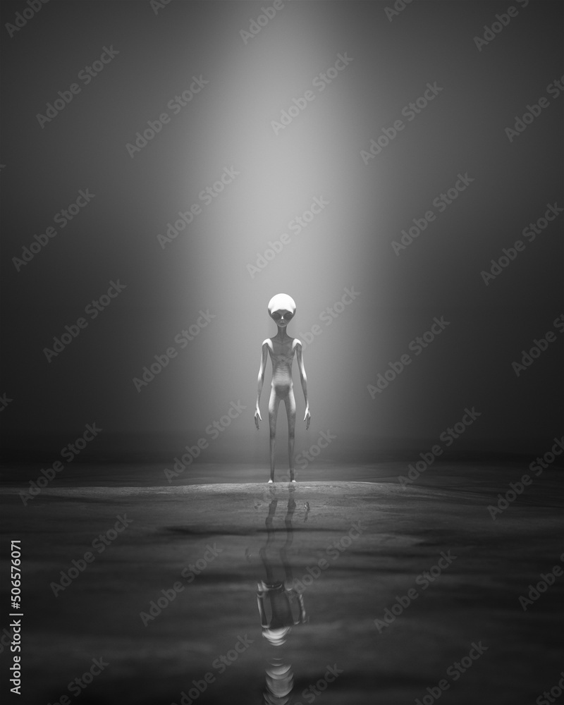 Grey Slender Alien in a Beam of Light Creepy Dark Paranormal Roswell ...