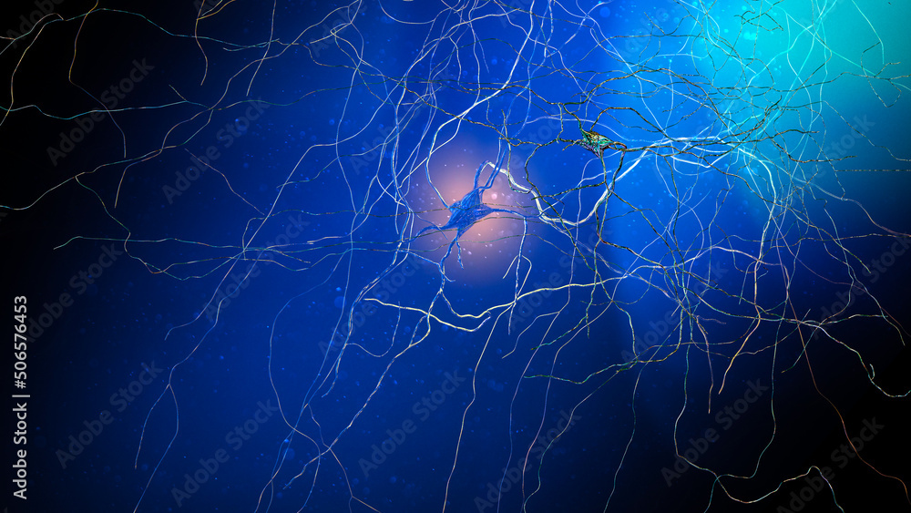 Microscopic view of the synapses. Brain connections. Neurons and ...