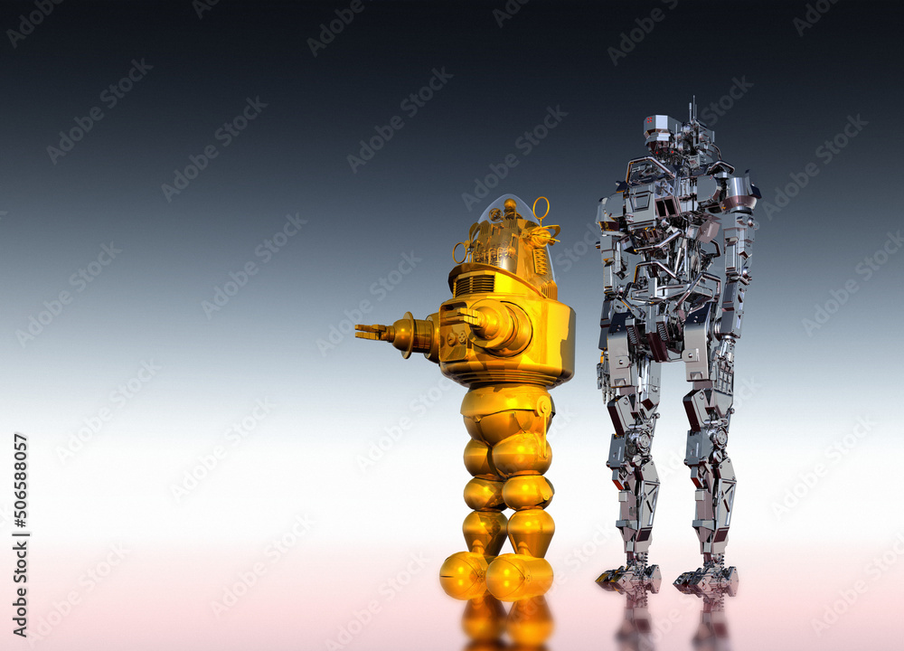 Changes in robot styling from the 1950s, illustration Stock ...