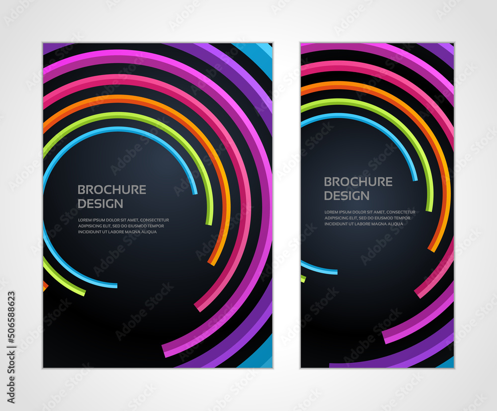 Circle geometry isometric stripes rainbow abstract booklet brochure set ...