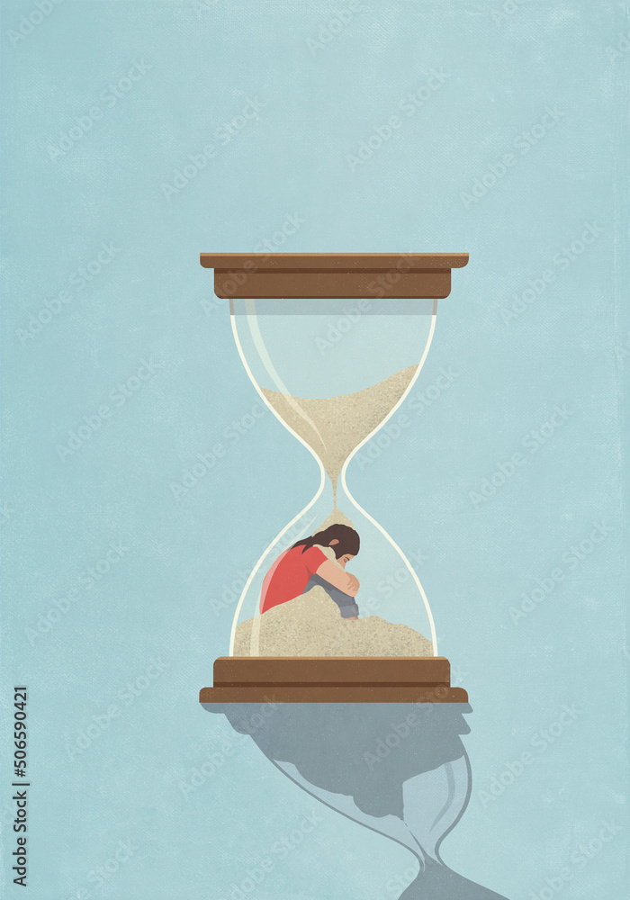 Sand falling over woman inside hourglass Stock Illustration | Adobe Stock