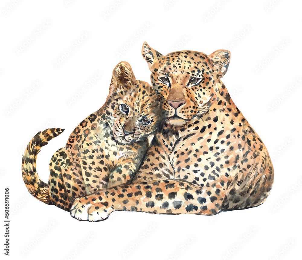 Watercolor leopard for Baby Shower, Mom and baby leopard paint, Leopard ...