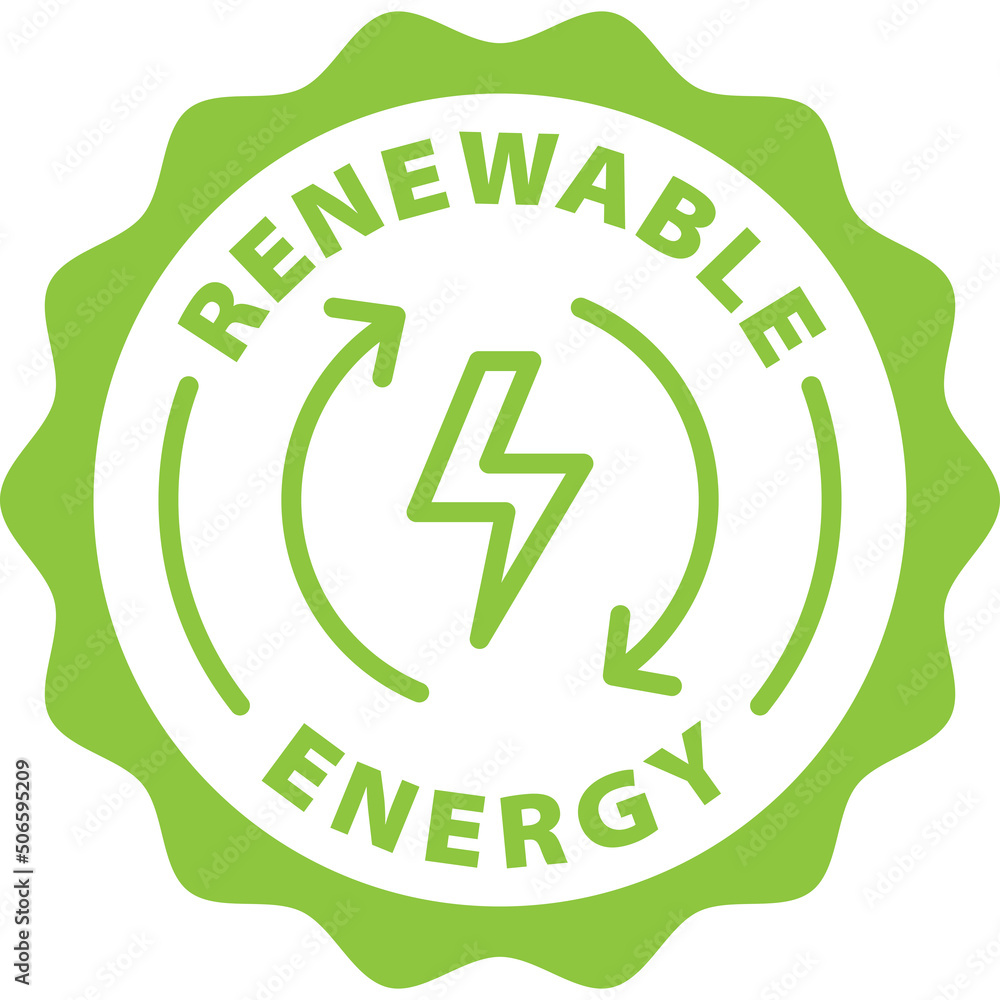 renewable energy green stamp outline badge icon label isolated vector ...