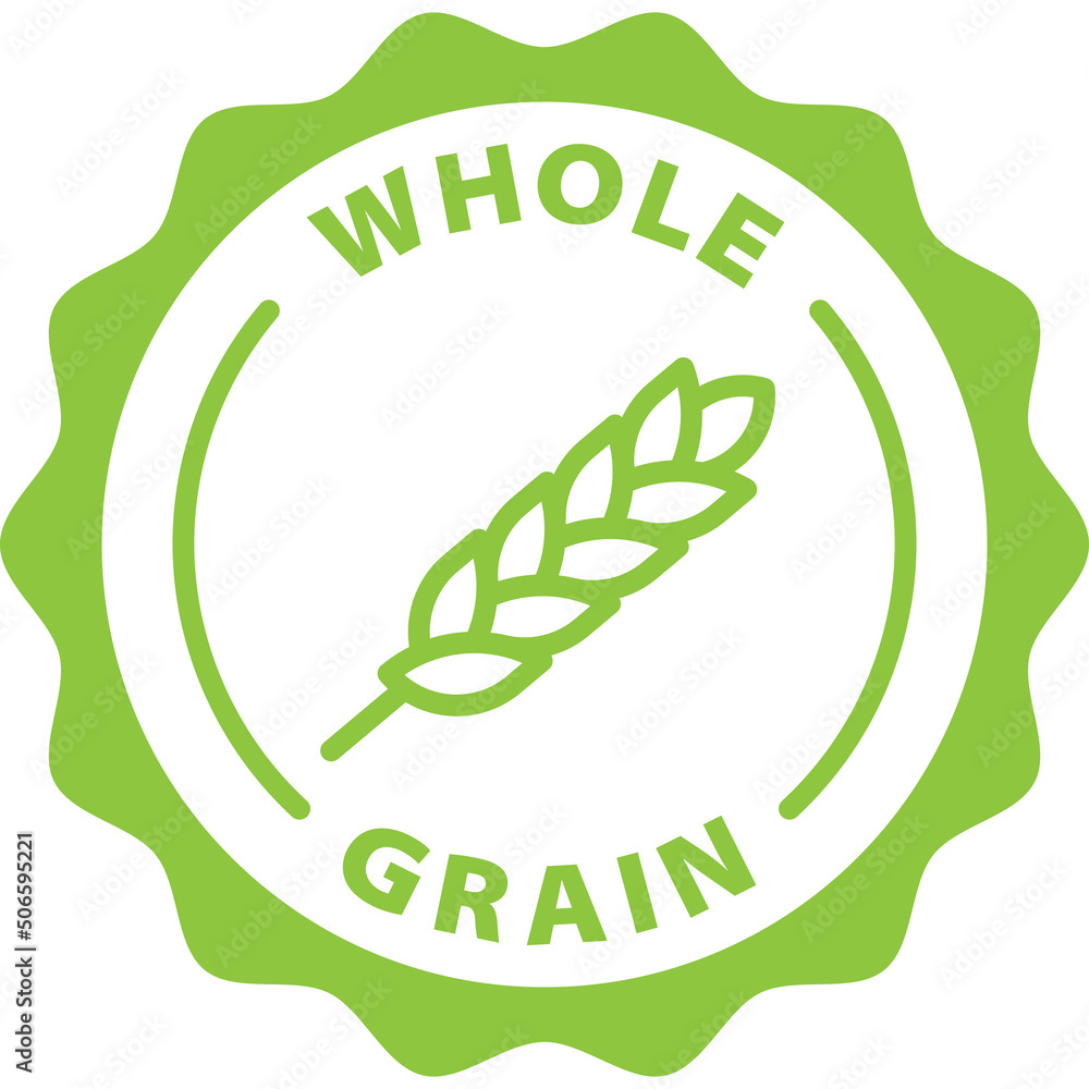 whole grain green stamp outline badge icon label isolated vector on ...