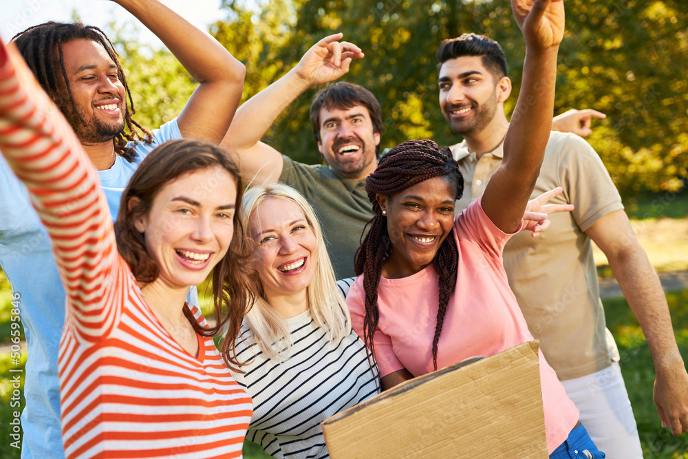 Multicultural team of young people cheer together Stock Photo | Adobe Stock