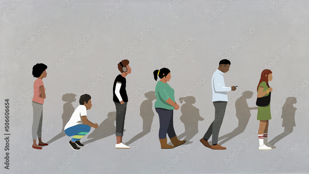 Crowd of people waiting in queue Stock Illustration | Adobe Stock