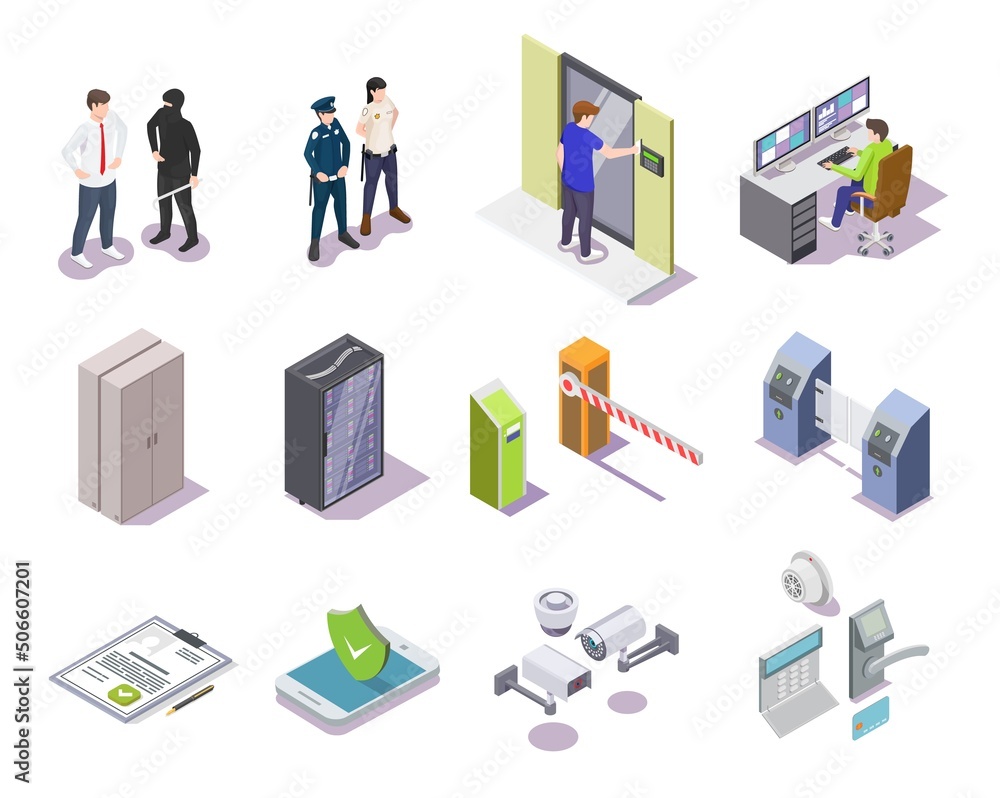 Poster Access control system isometric 3d vector set – Wall Art | UkPosters