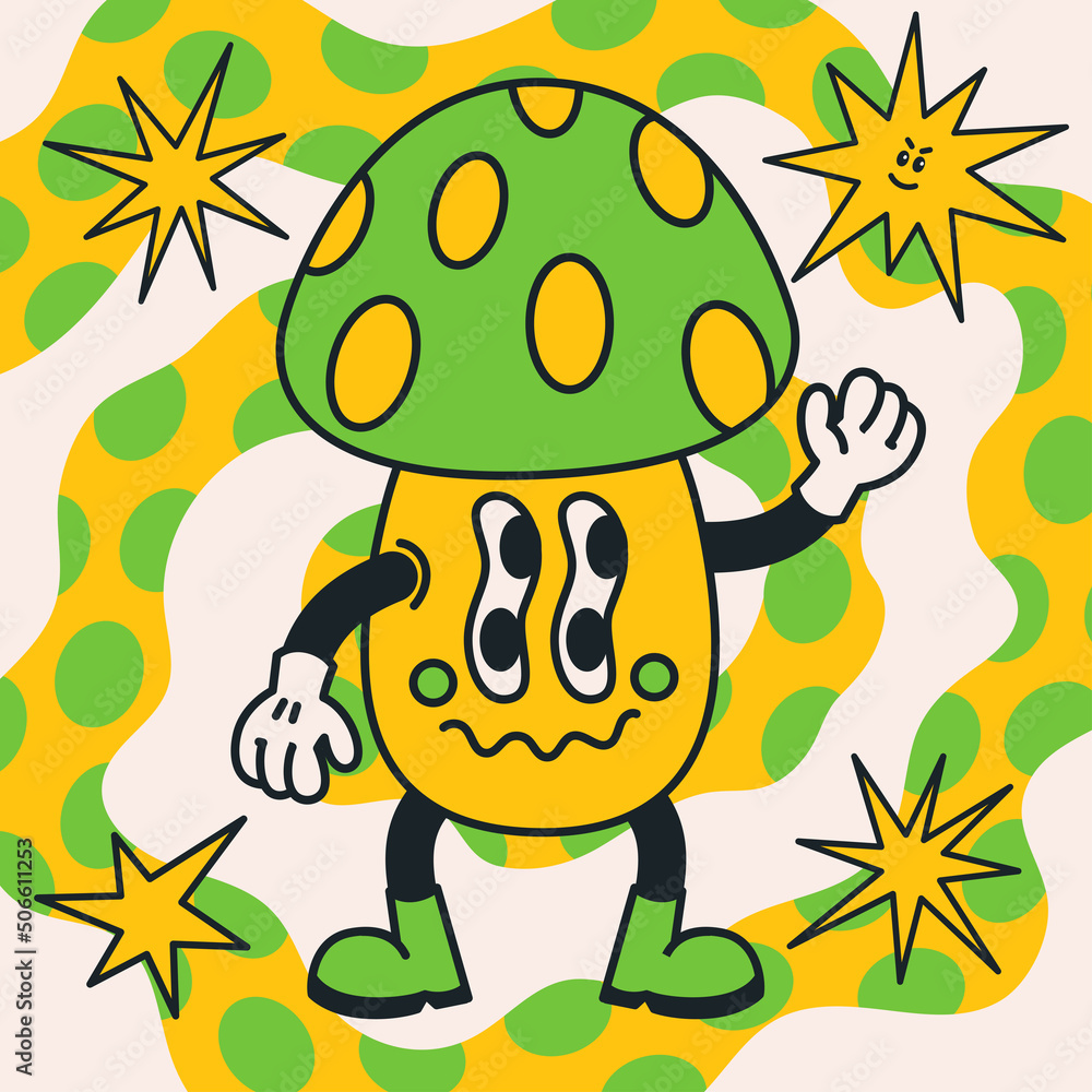 Cartoon vector funny cute Comic characters, psychedelic mushroom. Stock ...
