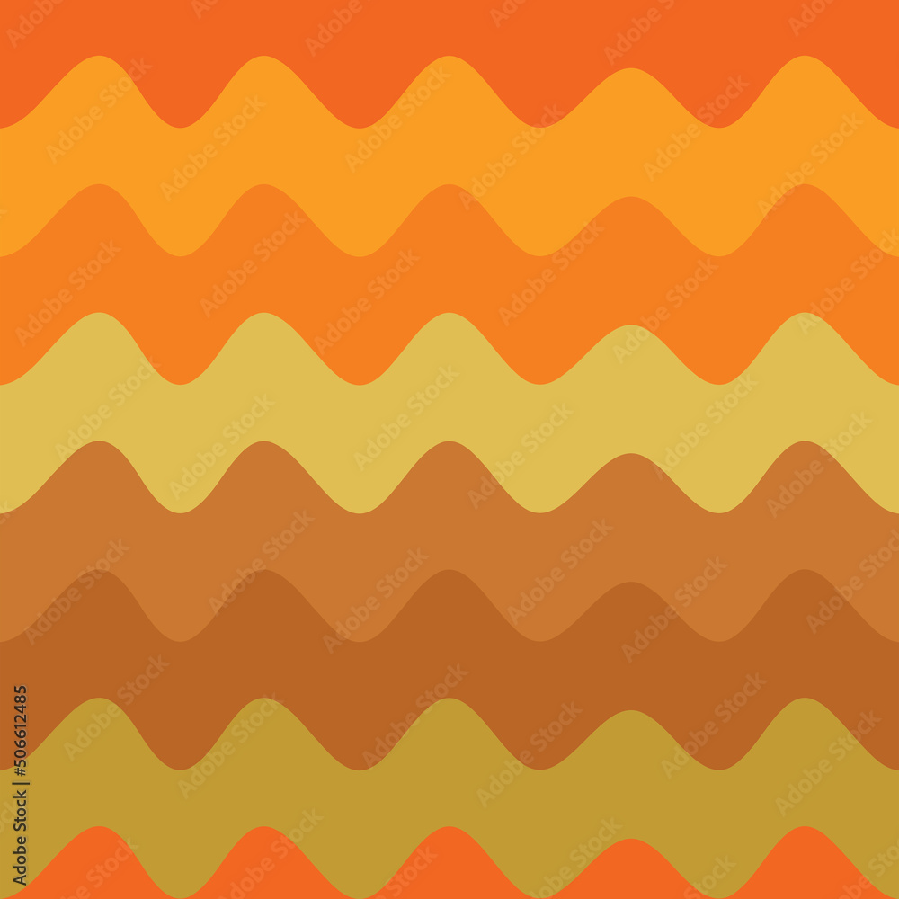 Abstract retro 70s waves seamless pattern in ochre, orange, amber ...