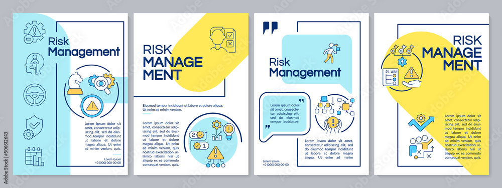 Risk management blue and yellow brochure template. Corporate safety ...