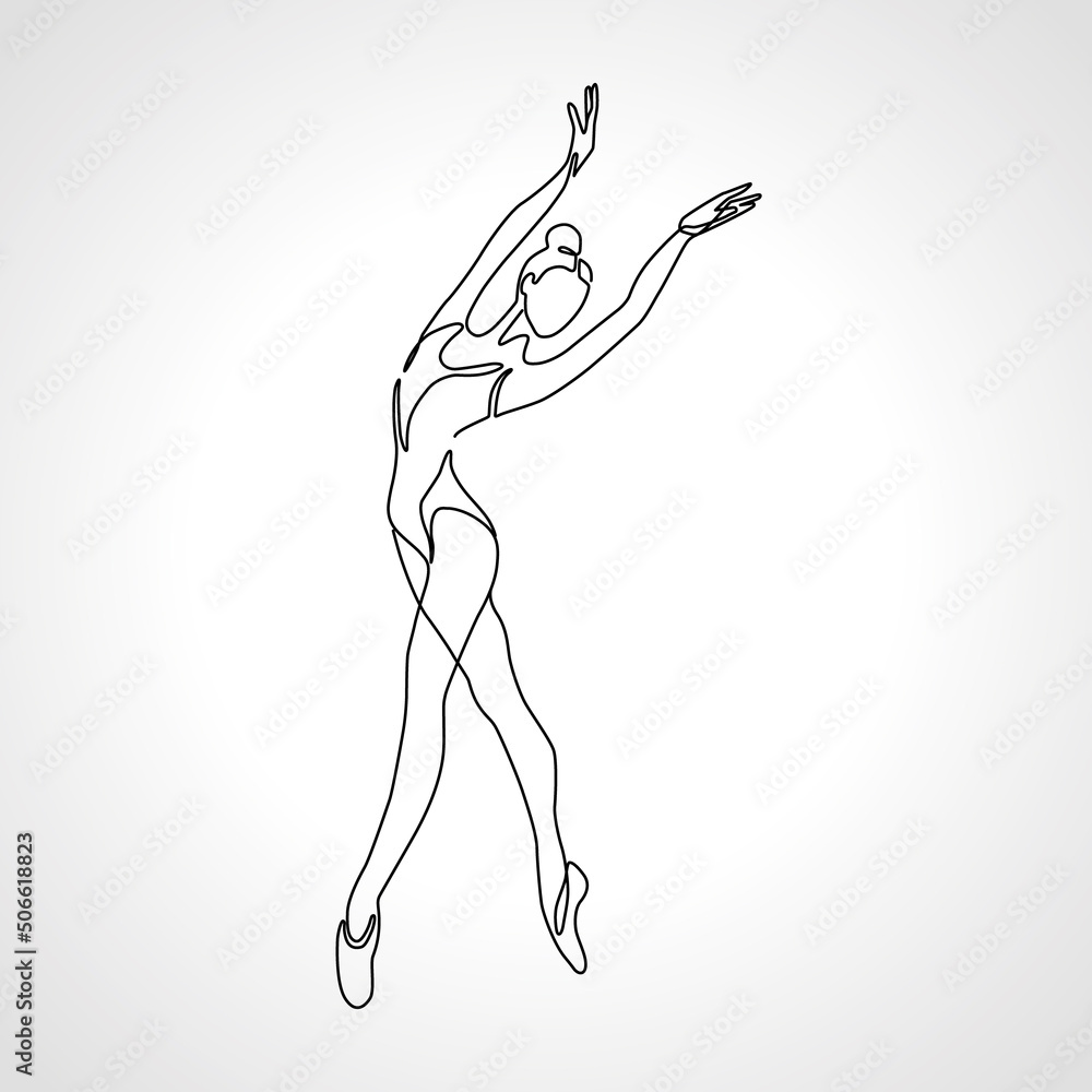 One single line drawing of young beauty dancer woman on tutu exercise ...