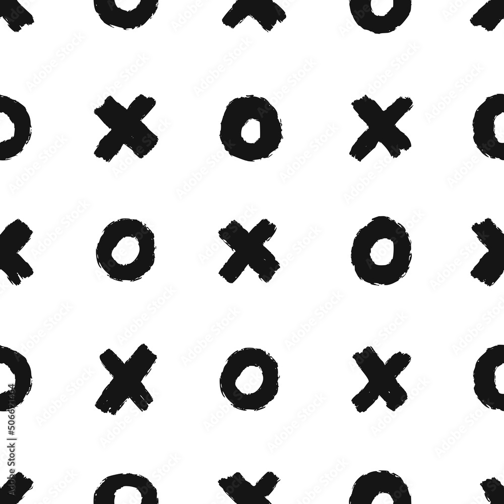 Black and white seamless pattern with cross and zero on white ...