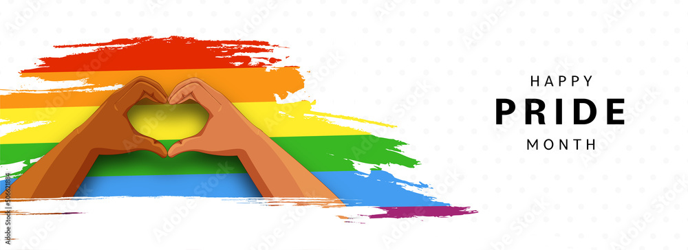 Happy Pride Month Banner Or Header Design With Gay Couple Forming A ...