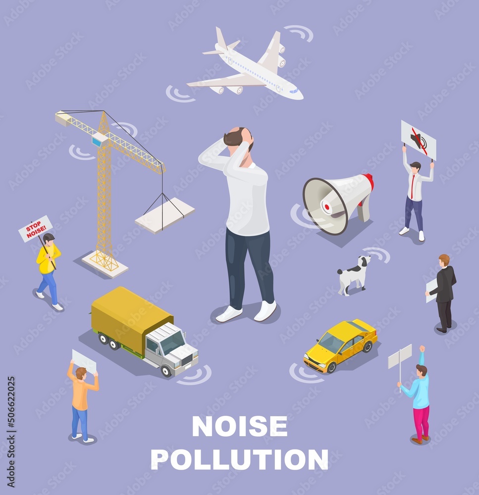 Noise pollution vector loud noisy sound influence Stock Vector | Adobe ...