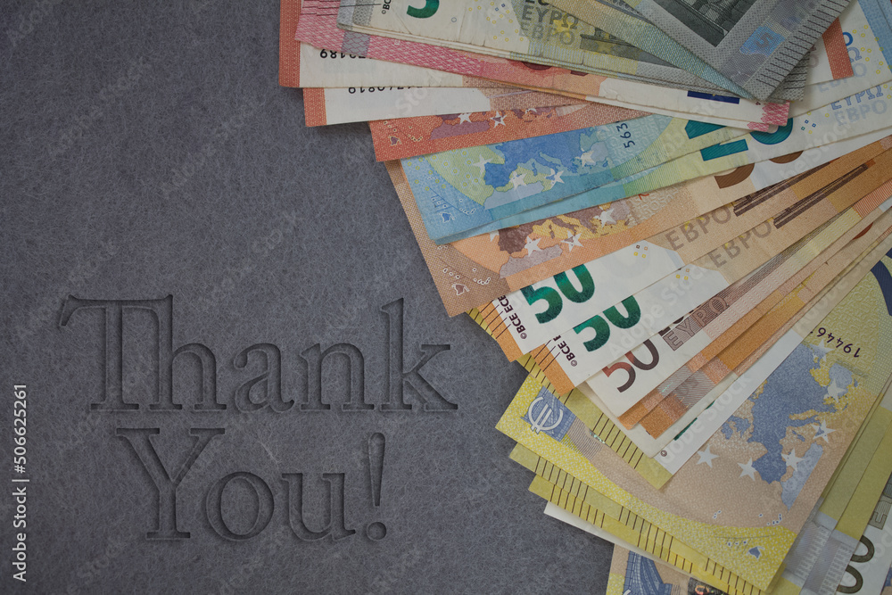 Thank You word with money. Paper currency background with different ...