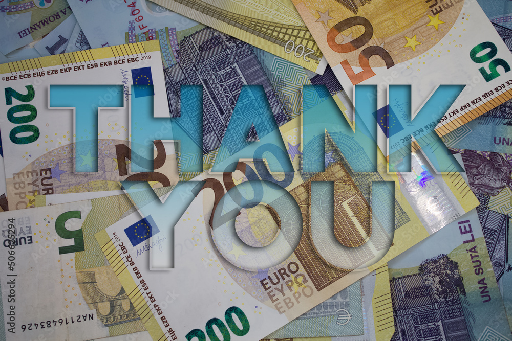 Thank You word with money. Paper currency background with different ...