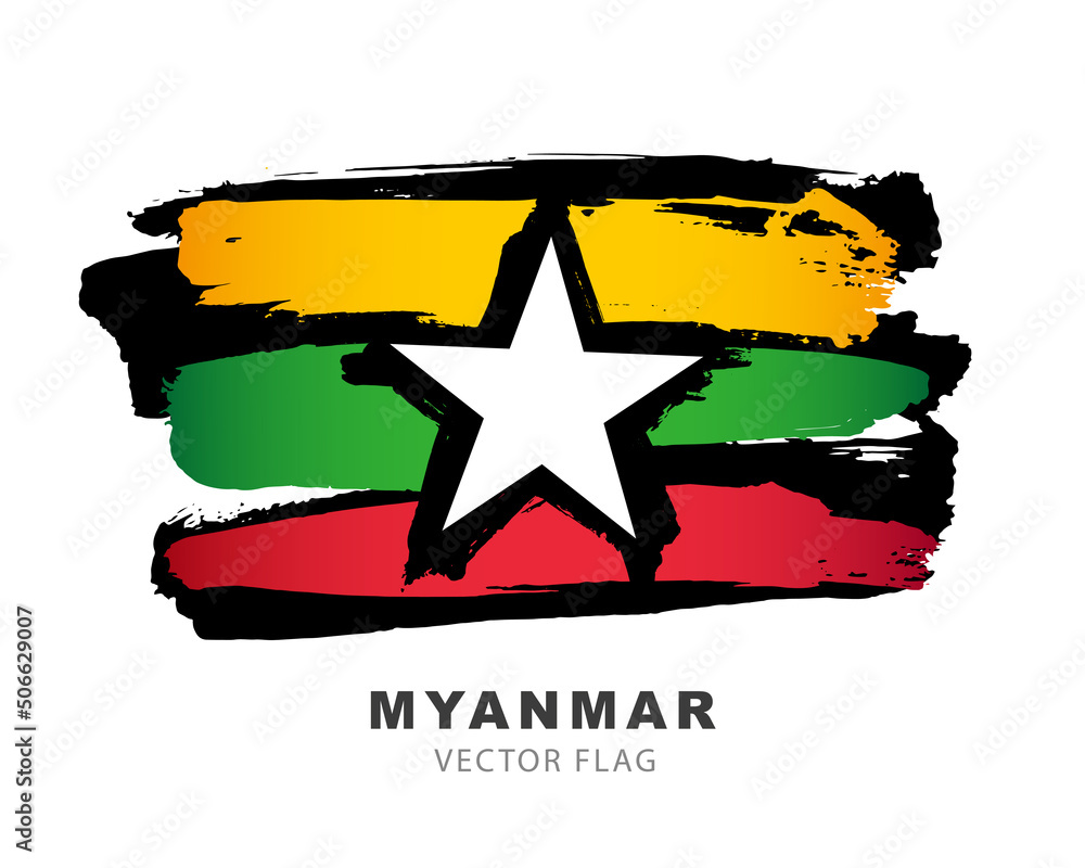 Flag of Myanmar. Colored brush strokes drawn by hand. Vector ...